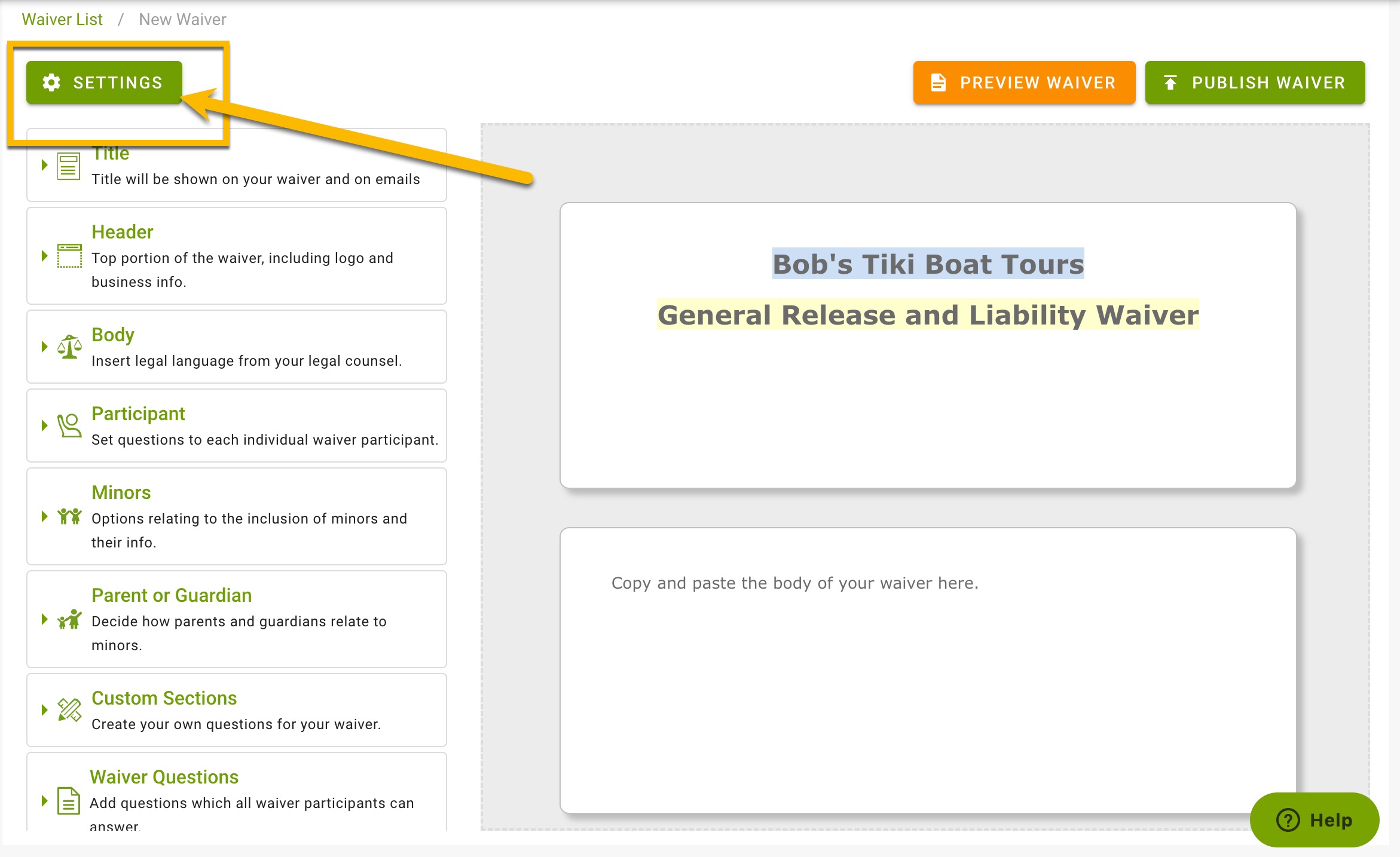 How do I add custom text into emails for signed waiver copies ...